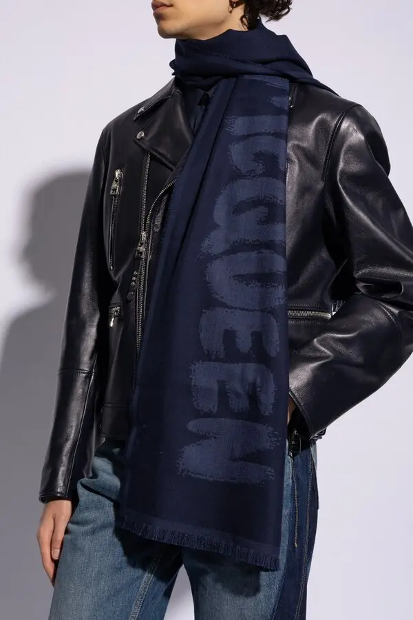 Alexander McQueen Oversized Graffiti Printed Frayed-edge Scarf