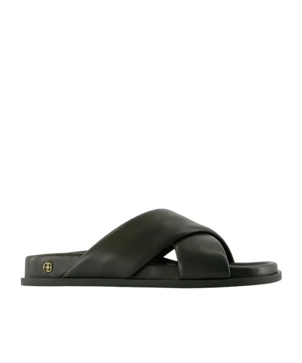 ANINE BING Emi Cross-strap Slides - Military Green