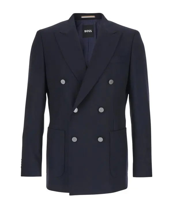 Hugo Boss Double-breasted Jacket With Trimmed Pockets - Blue