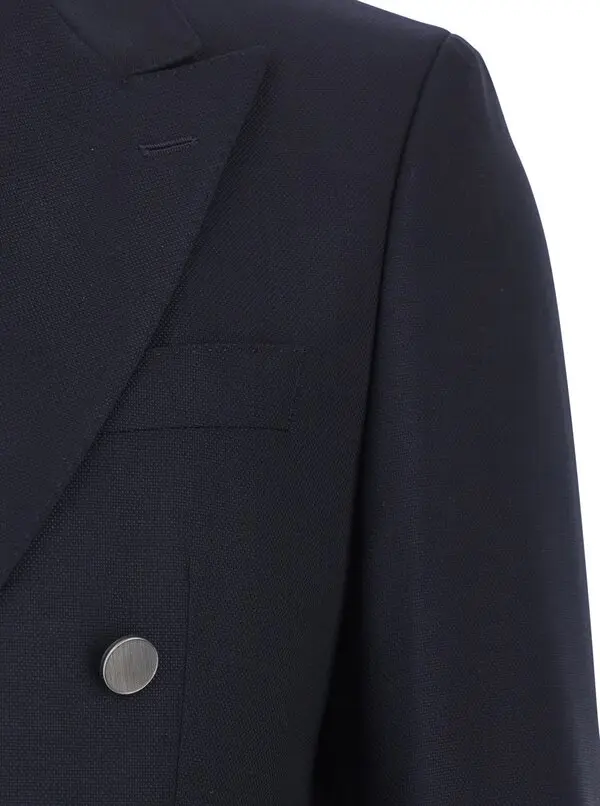 Hugo Boss Double-breasted Jacket With Trimmed Pockets - Blue
