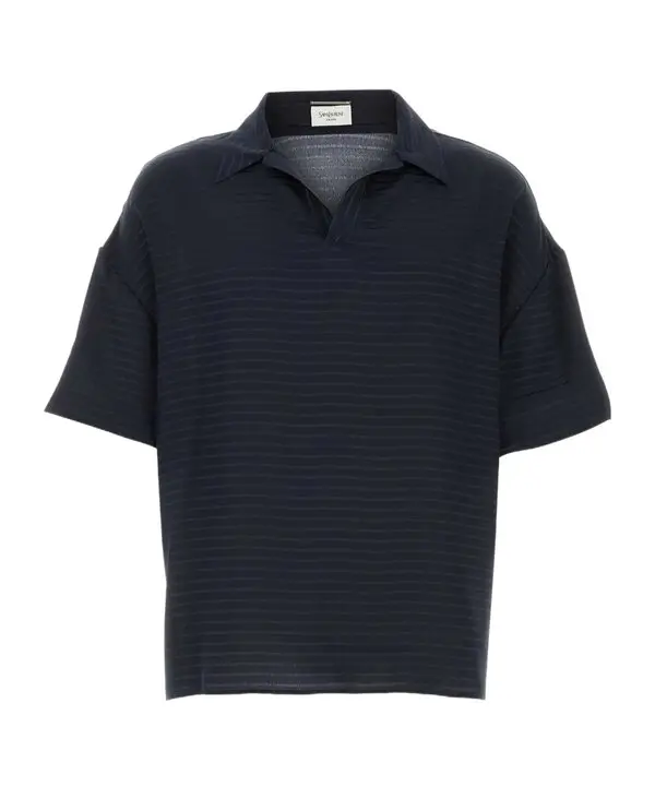 Saint Laurent Striped Short-sleeved Polo Shirt - Black