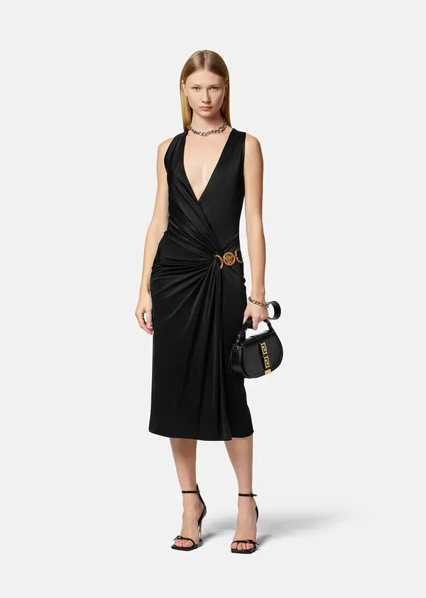 Versace Logo-plaque Sleeveless V-neck Dress