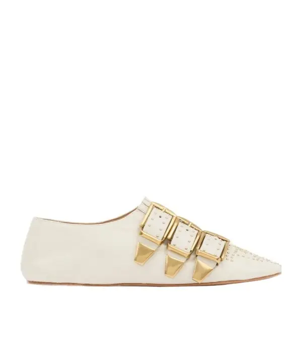 Chloé Susanna Studded Leather Flats - Eggshell