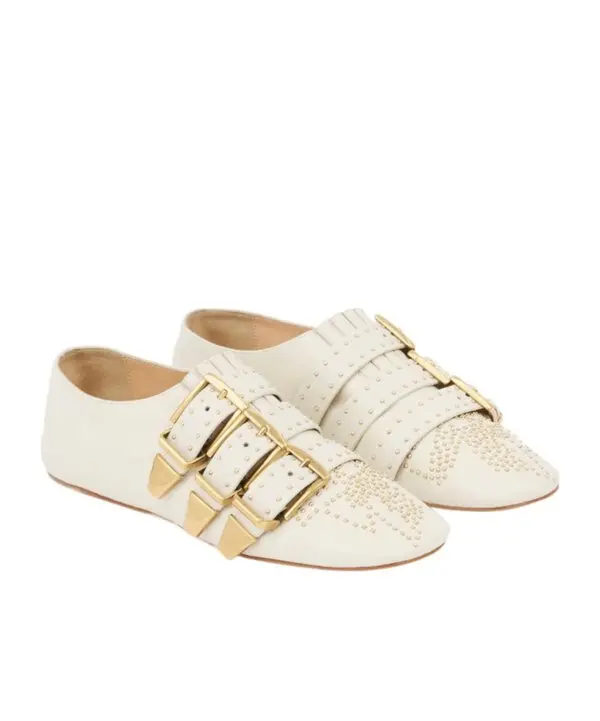 Chloé Susanna Studded Leather Flats - Eggshell