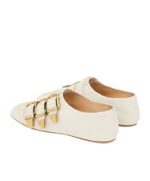 Chloé Susanna Studded Leather Flats - Eggshell