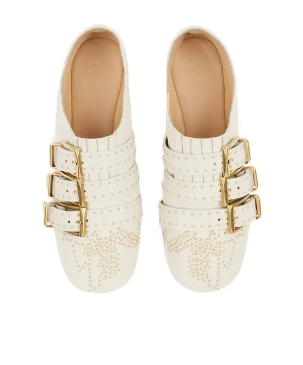 Chloé Susanna Studded Leather Flats - Eggshell