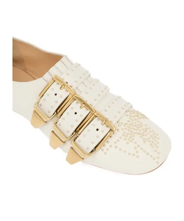 Chloé Susanna Studded Leather Flats - Eggshell