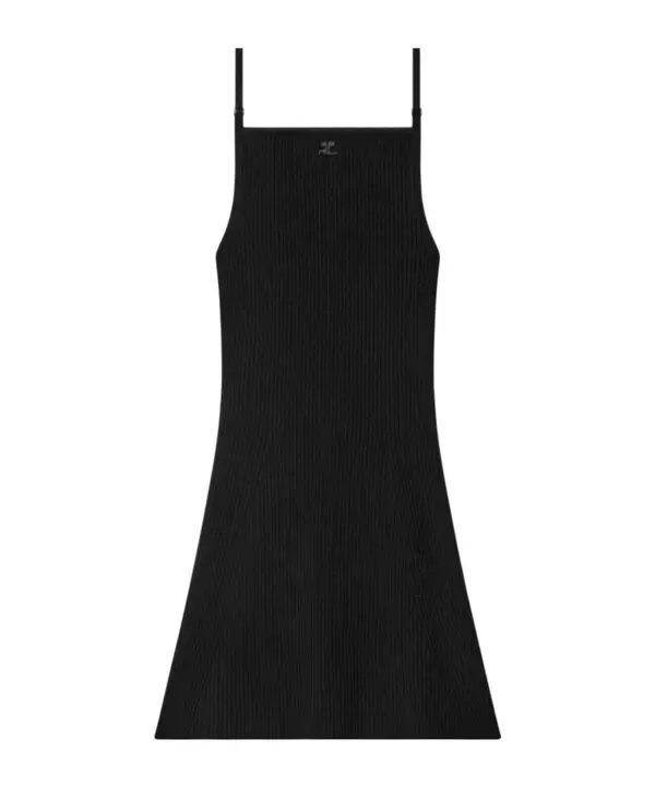 COURREGES Courrèges Ribbed-knit Square Neck Mini Dress - Black