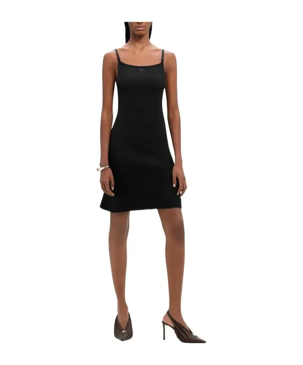 COURREGES Courrèges Ribbed-knit Square Neck Mini Dress - Black