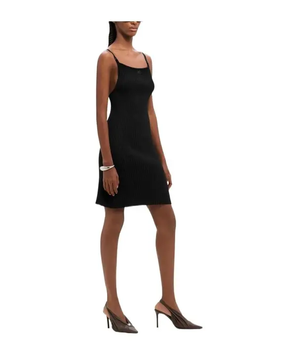 COURREGES Courrèges Ribbed-knit Square Neck Mini Dress - Black