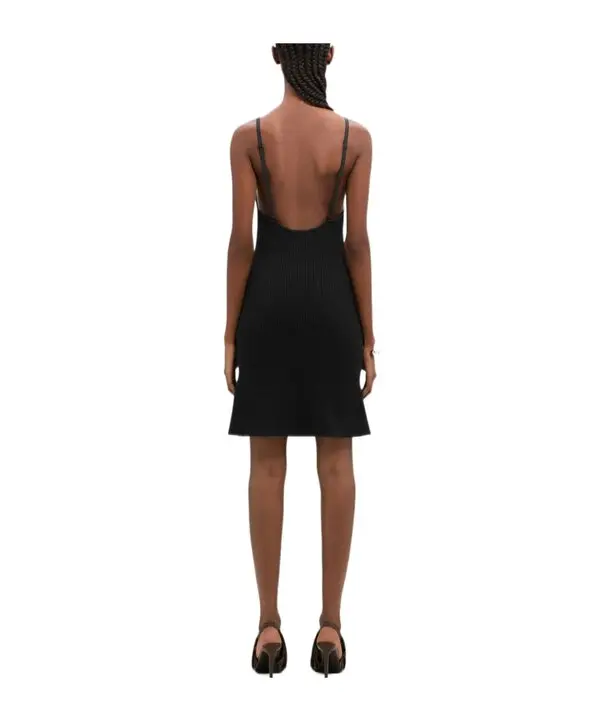COURREGES Courrèges Ribbed-knit Square Neck Mini Dress - Black
