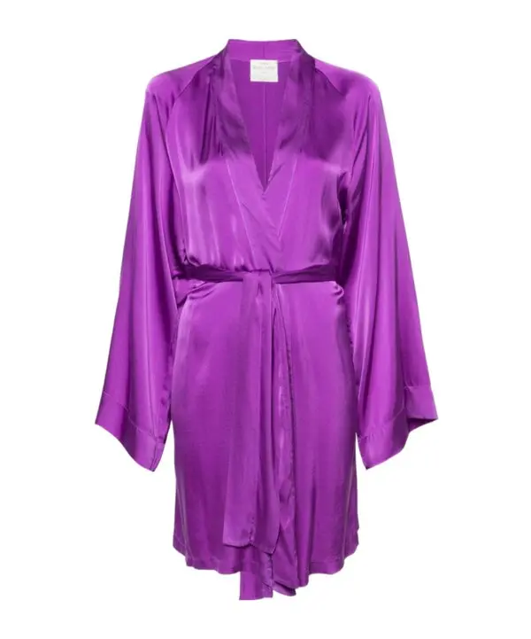 FORTE_FORTE V-neck Satin Coat - Purple