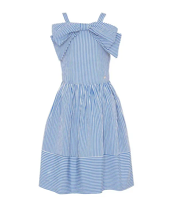 Monnalisa Striped Dress With Oversized Bow Detail