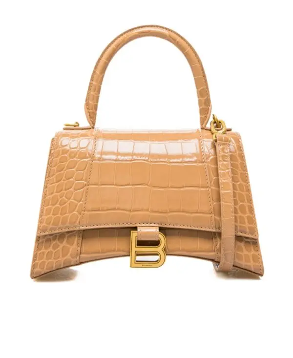 Balenciaga Hourglass Embossed Small Handbag - Brown