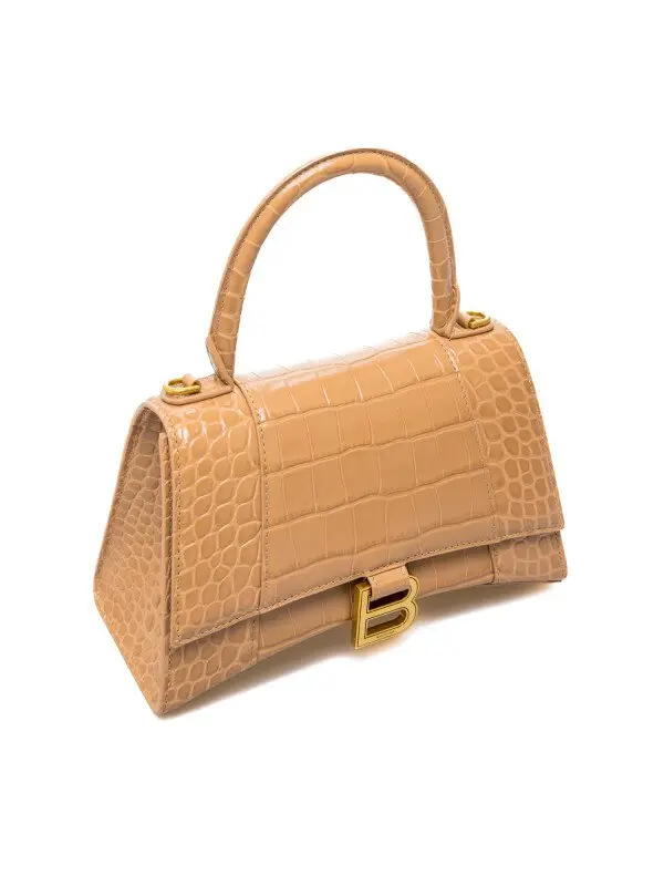 Balenciaga Hourglass Embossed Small Handbag - Brown