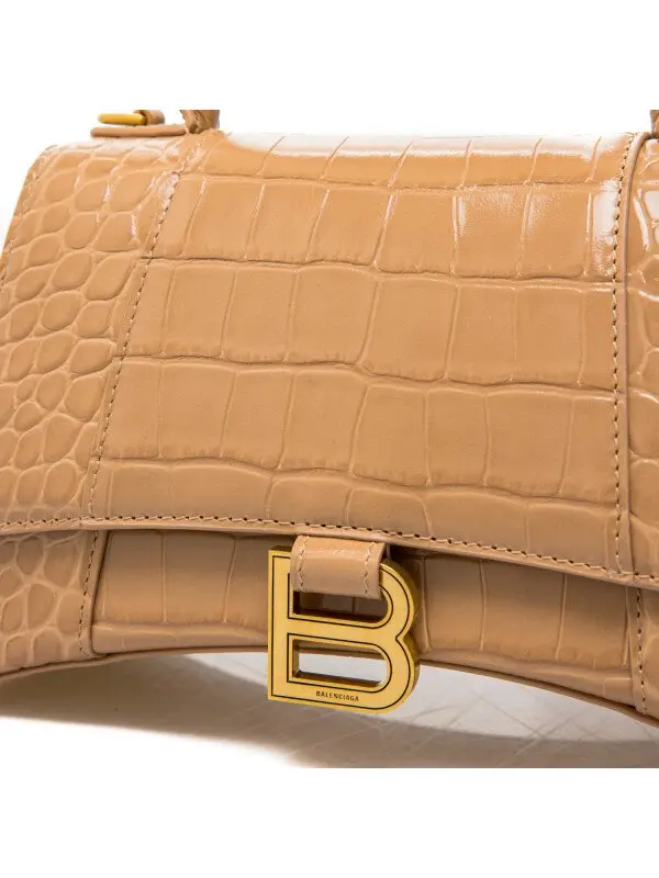 Balenciaga Hourglass Embossed Small Handbag - Brown