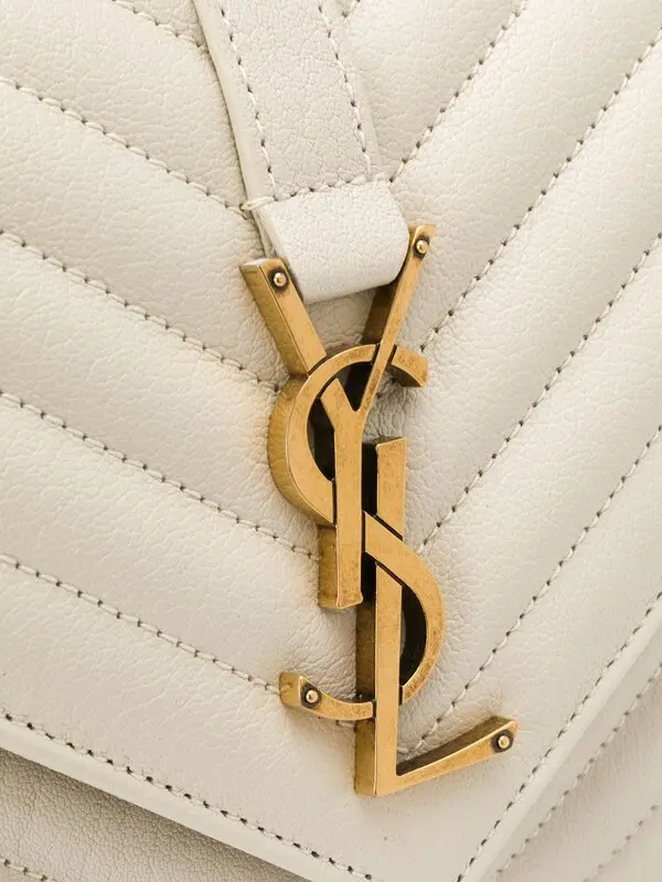 Saint Laurent College Quilted Medium Shoulder Bag - White Wine