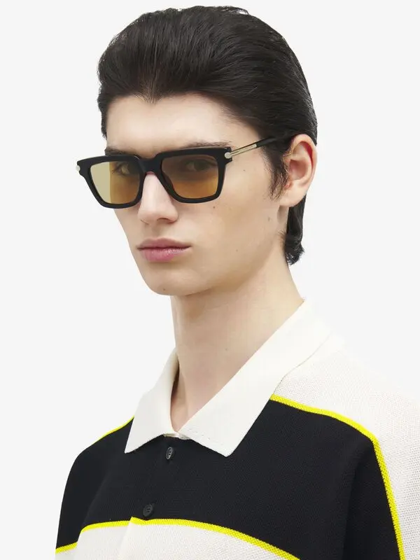 Alexander McQueen T-bar Icon Square Frame Sunglasses - Black/brown
