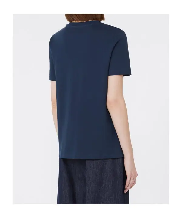 Max Mara Cotton Jersey T-shirt With Embroidered Logo - Blue
