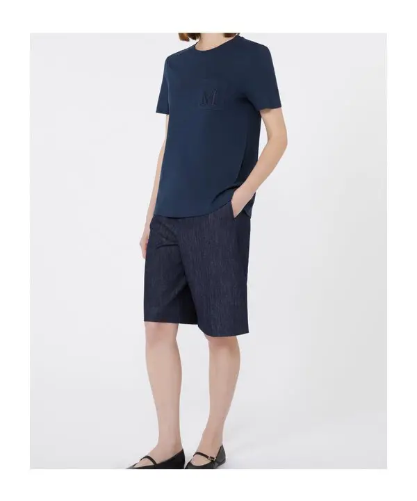 Max Mara Cotton Jersey T-shirt With Embroidered Logo - Blue
