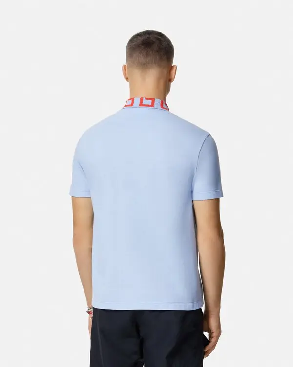 Versace Medusa Embroidered Short Sleeved Polo Shirt - Blue