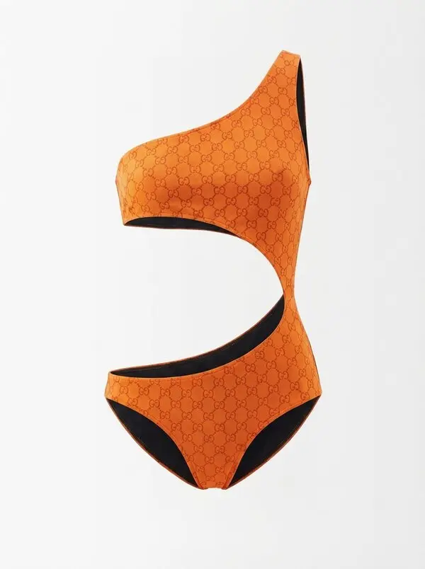 Gucci Asymmetrical Gg Print One-piece Swimsuit - Orange