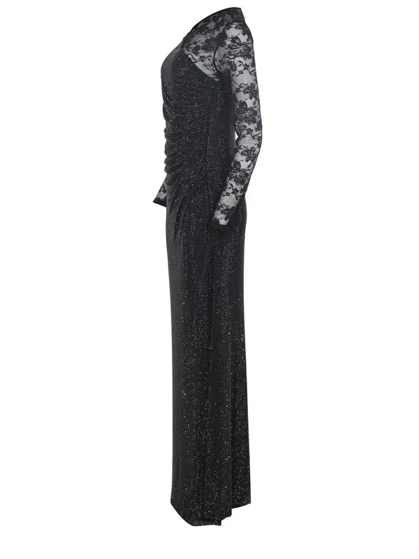 SELF-PORTRAIT Rhinestone Lace Sleeve Maxi Dress