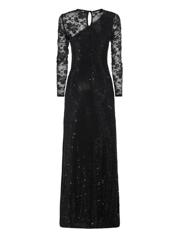 SELF-PORTRAIT Rhinestone Lace Sleeve Maxi Dress