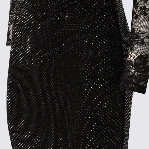 SELF-PORTRAIT Rhinestone Lace Sleeve Maxi Dress