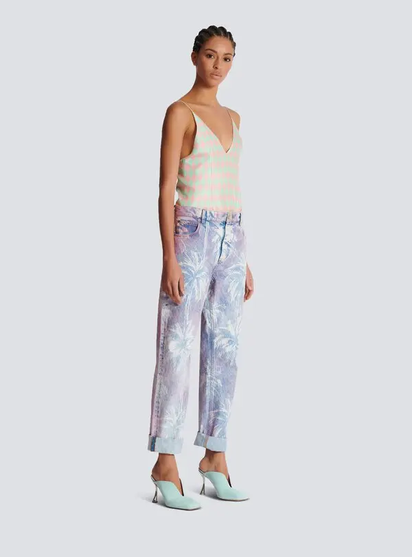 Balmain Palm Tree Print Boyfriend Jeans