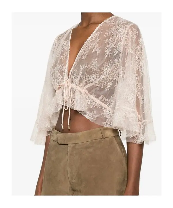Alberta Ferretti Lace Trimmed Short Sleeve Shirt