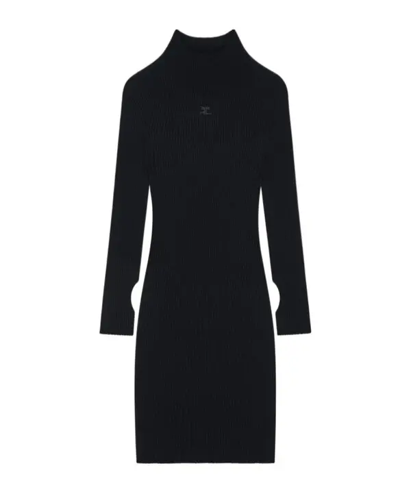 COURREGES Courrèges Engineered Light Rib Mockneck Mini Dress - Black