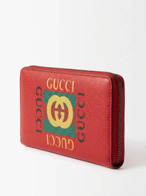 Gucci Print Leather Zip Around Wallet - Red