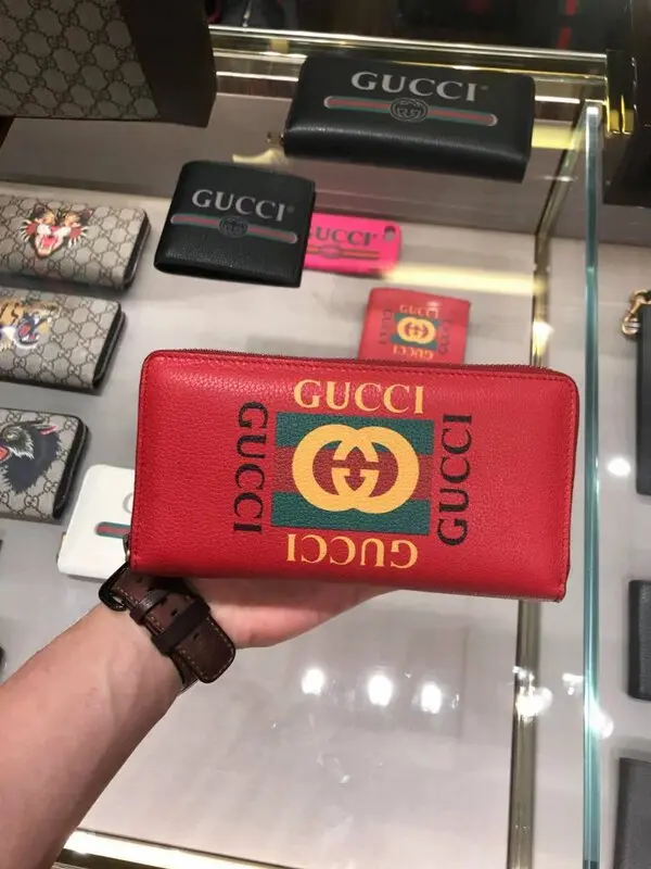 Gucci Print Leather Zip Around Wallet