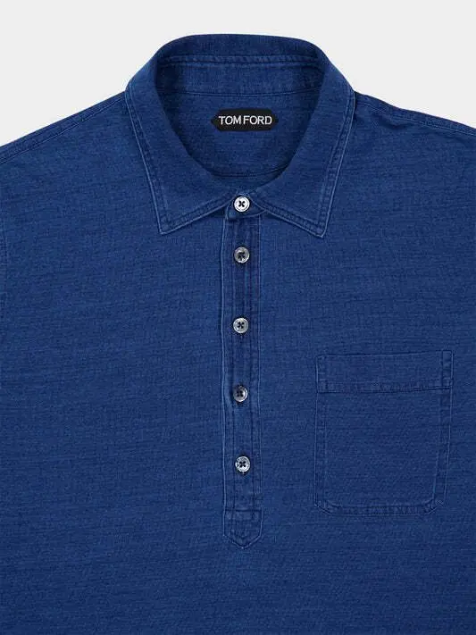 TOM FORD Mother-of-pearl Button Long-sleeve Polo Shirt - Indigo