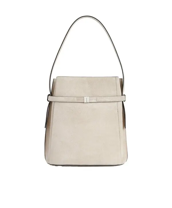 TOTEME Belted Suede Bucket Bag - Nude