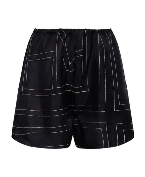 TOTEME Geometric Print Elasticated Waist Shorts - Black