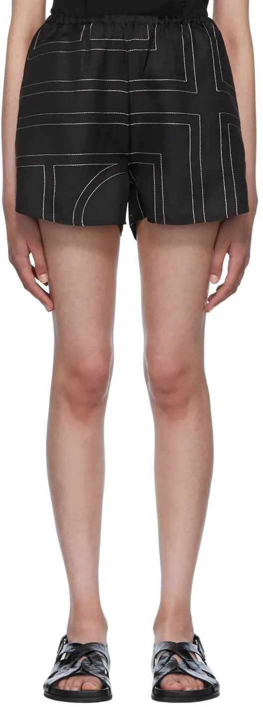 TOTEME Geometric Print Elasticated Waist Shorts - Black