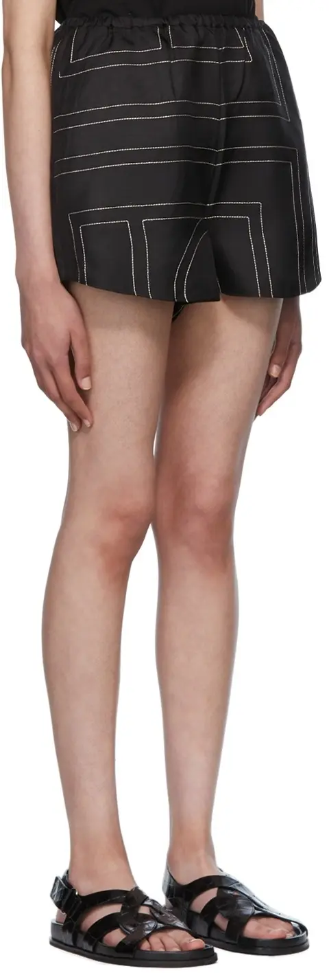 TOTEME Geometric Print Elasticated Waist Shorts - Black