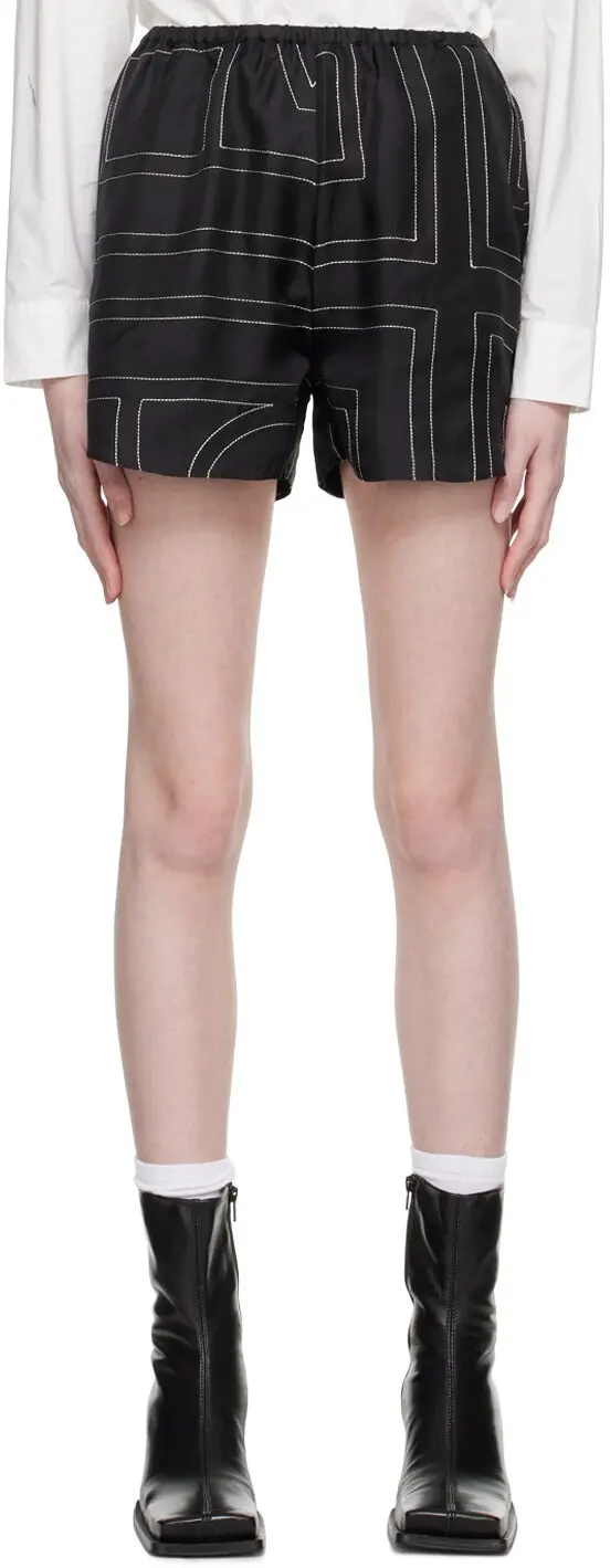 TOTEME Geometric Print Elasticated Waist Shorts - Black