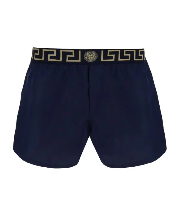 Versace Greca Border Elasticated Waistband Swim Shorts - Black