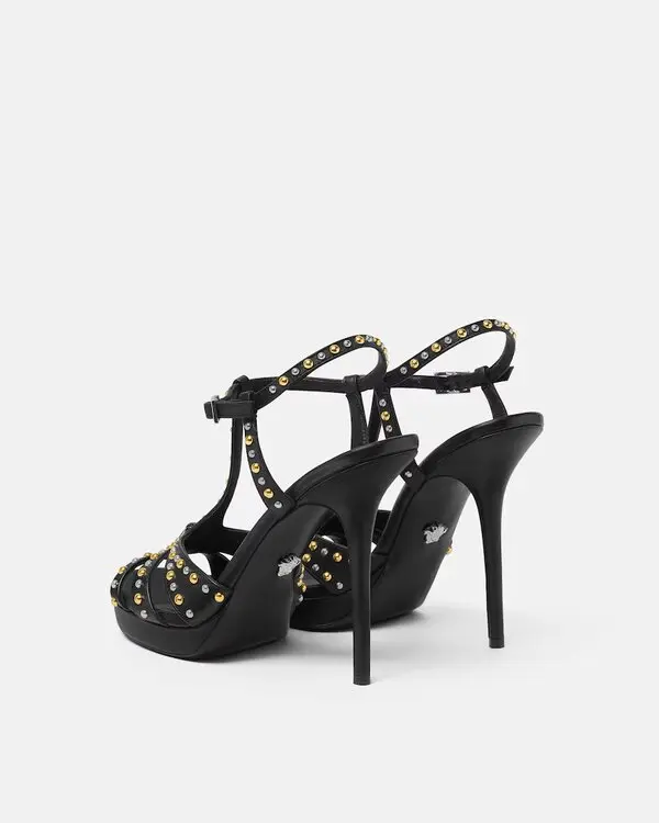 Versace Embellished Platform Stiletto Sandals - Black