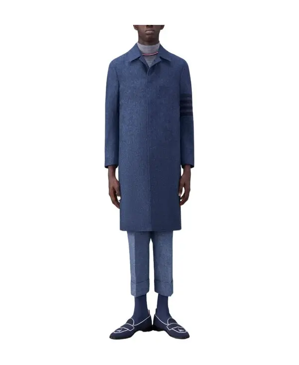 Thom Browne Striped Four-bar Concealed Fastened Coat
