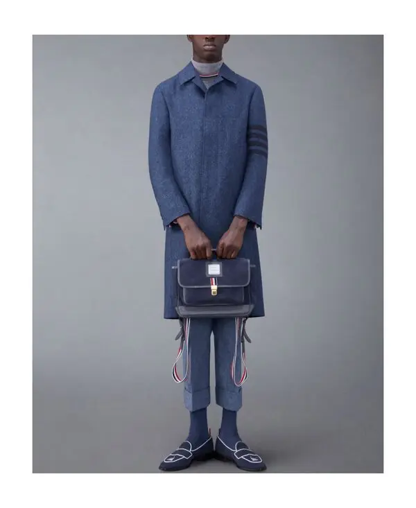Thom Browne Striped Four-bar Concealed Fastened Coat