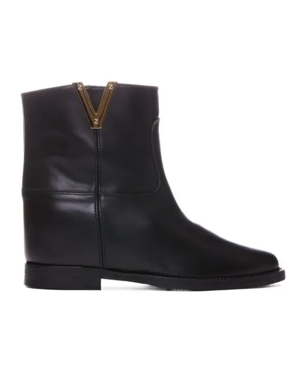 VIA ROMA 15 V Logo Round-toe Ankle Boots