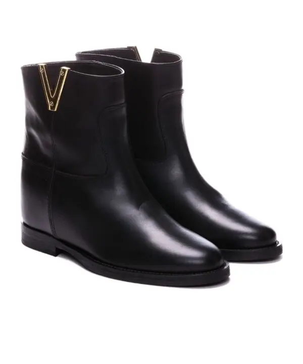 VIA ROMA 15 V Logo Round-toe Ankle Boots