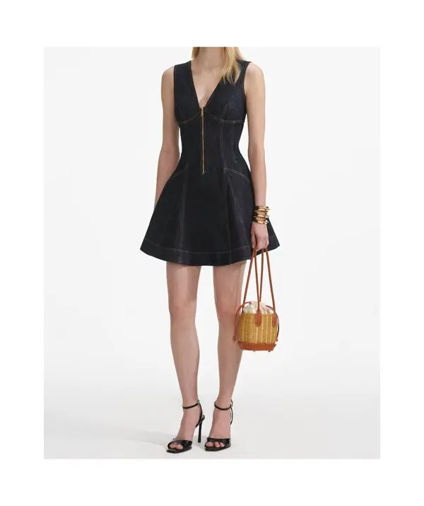 SELF-PORTRAIT V-neck Denim Mini Dress