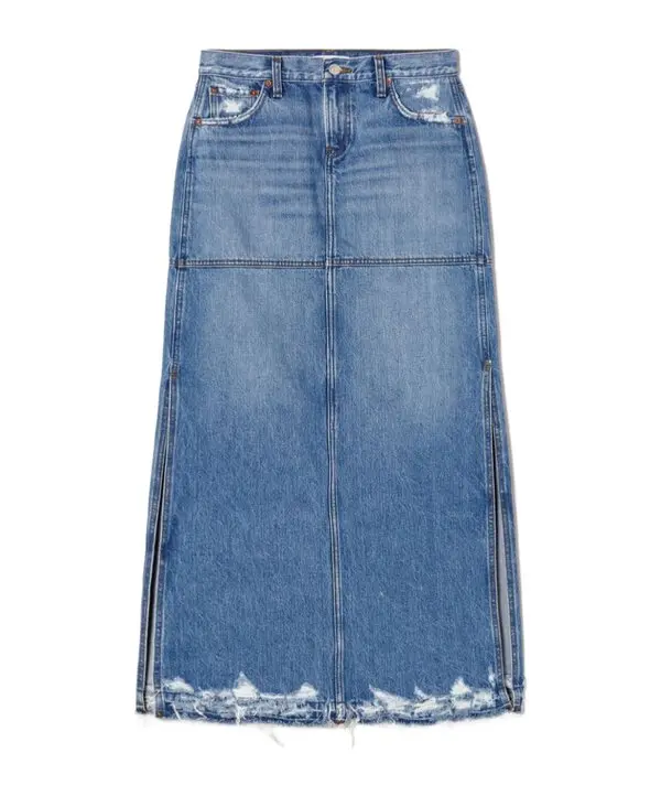 RE/DONE Split Mid-rise Denim Maxi Skirt