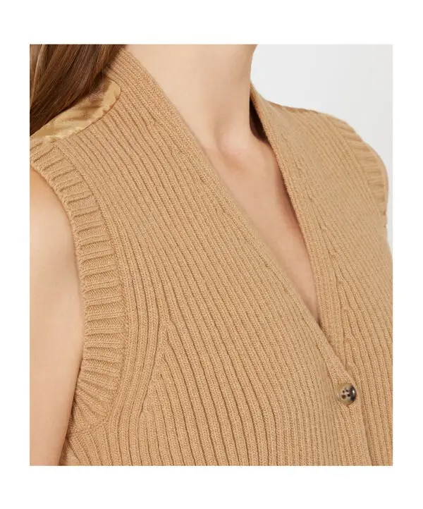 Max Mara V-neck Button-up Gilet With Jacquard Back And Belted Waist