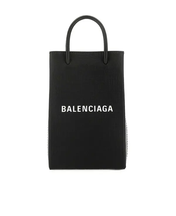 Balenciaga Logo Printed Phone Holder - Black